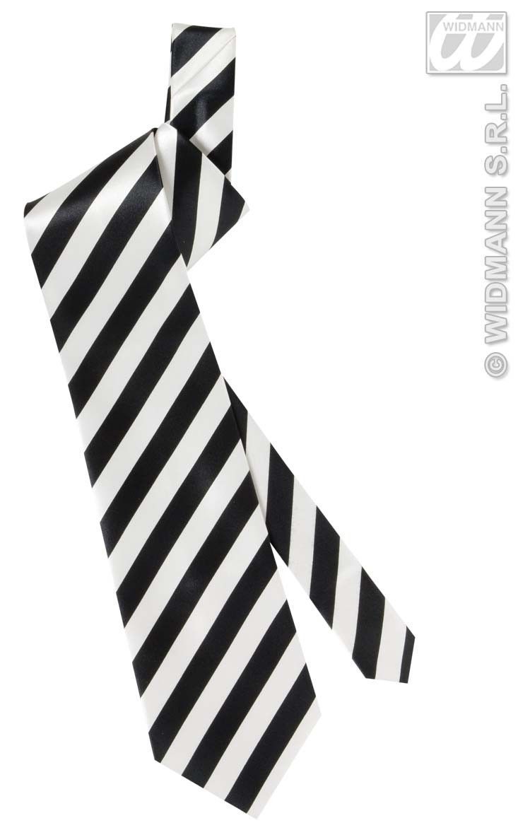 Satijnen stropdas wit met zwarte strepen Goedkoop