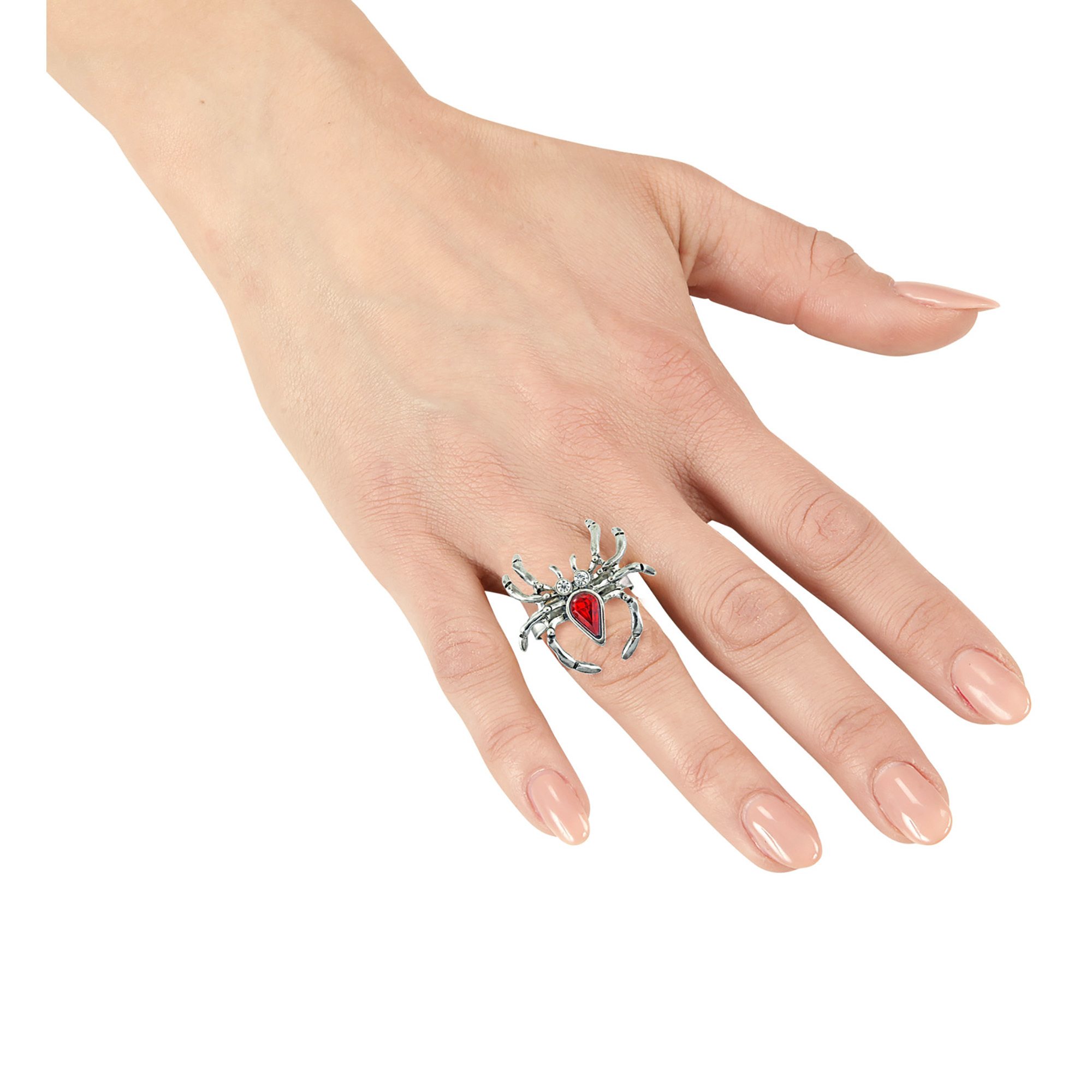 Ring met spin en rode steen Goedkope Feestwinkel
