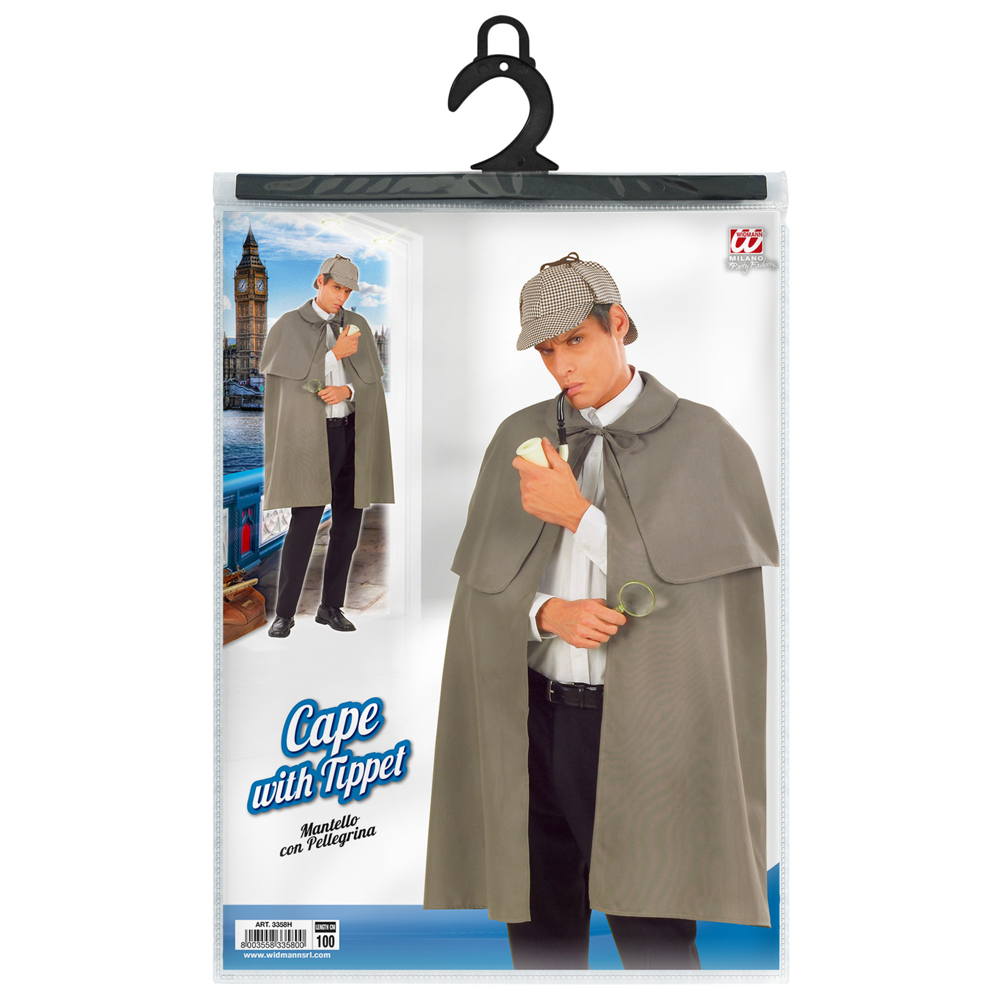 Grijze cape met kraag 100 cm Goedkope Feestwinkel