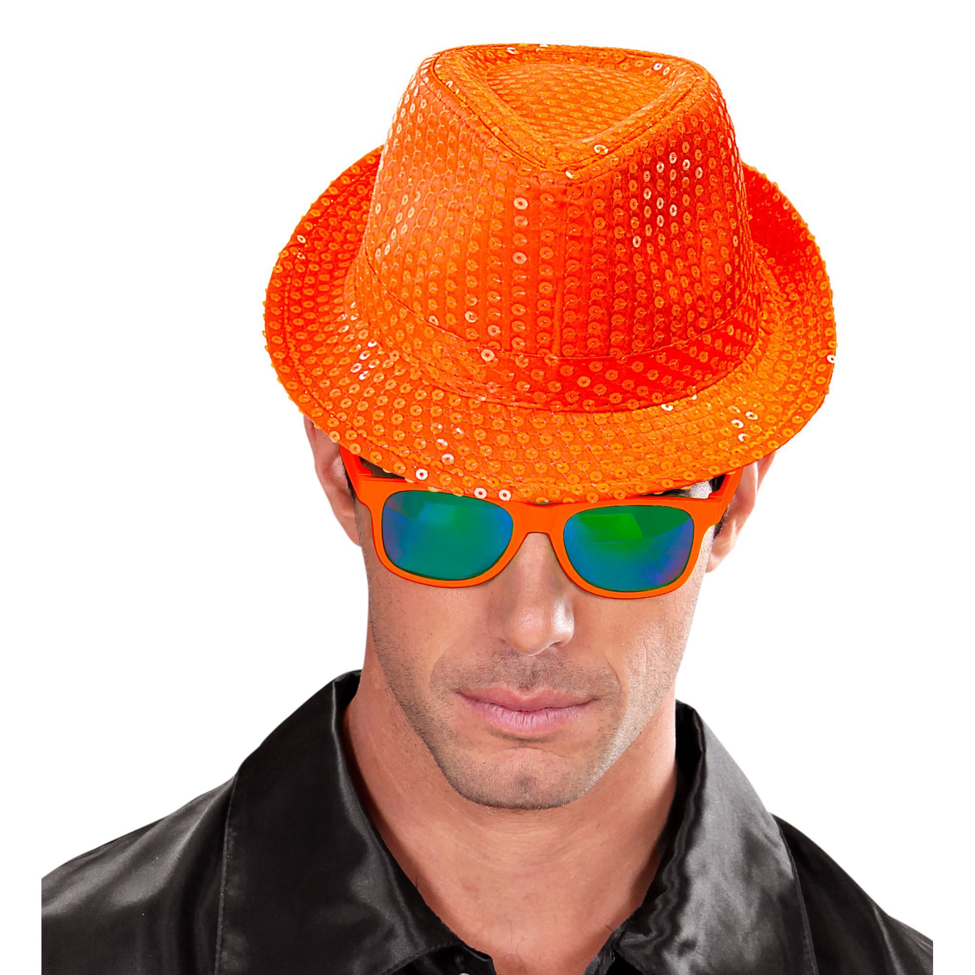 Oranje neon fedora hoed bling bling Goedkoop