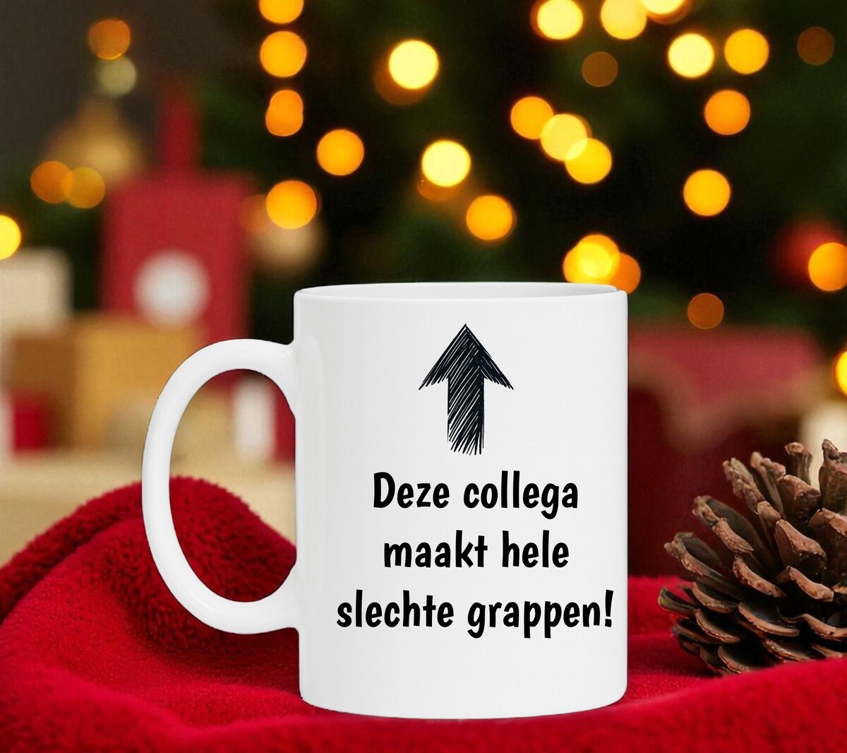 Mok deze collega maakt hele slechte grappen humor ...
