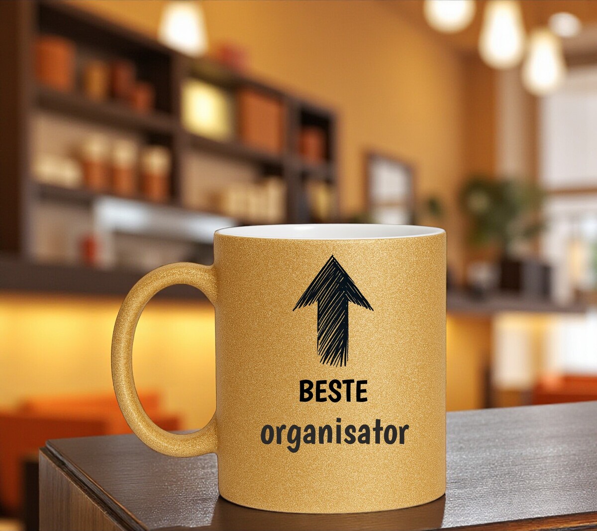 Gouden glitter mok voor de beste organisator