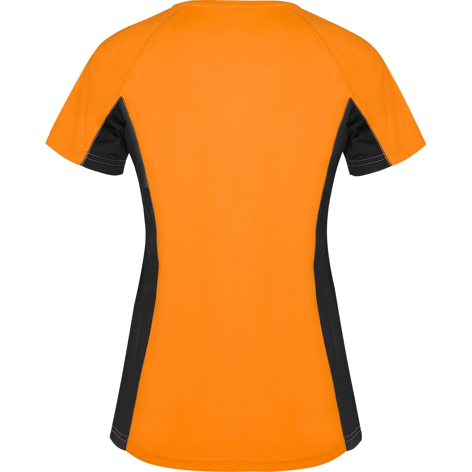 Fraaie sport dames T-shirt fluor oranje met zwart